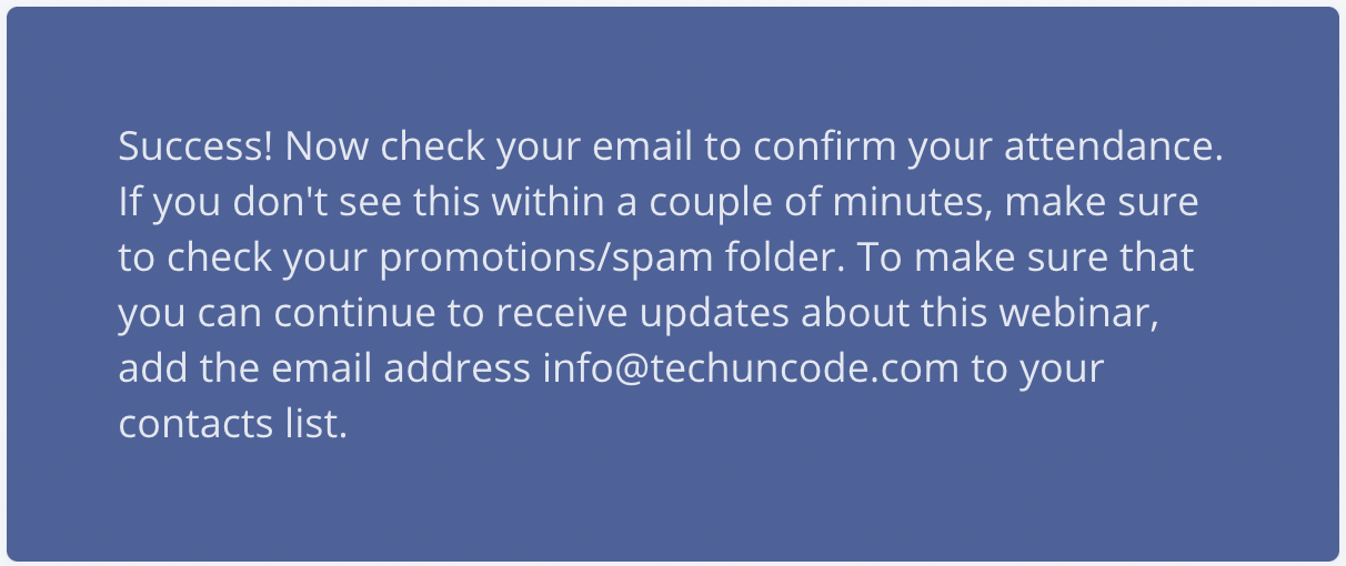 Registration Success Message - Techuncode